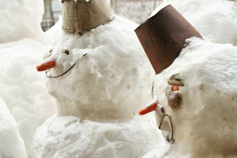 Art Group of Snowmen on the Street Stock Image - Image of frozen, frost ...