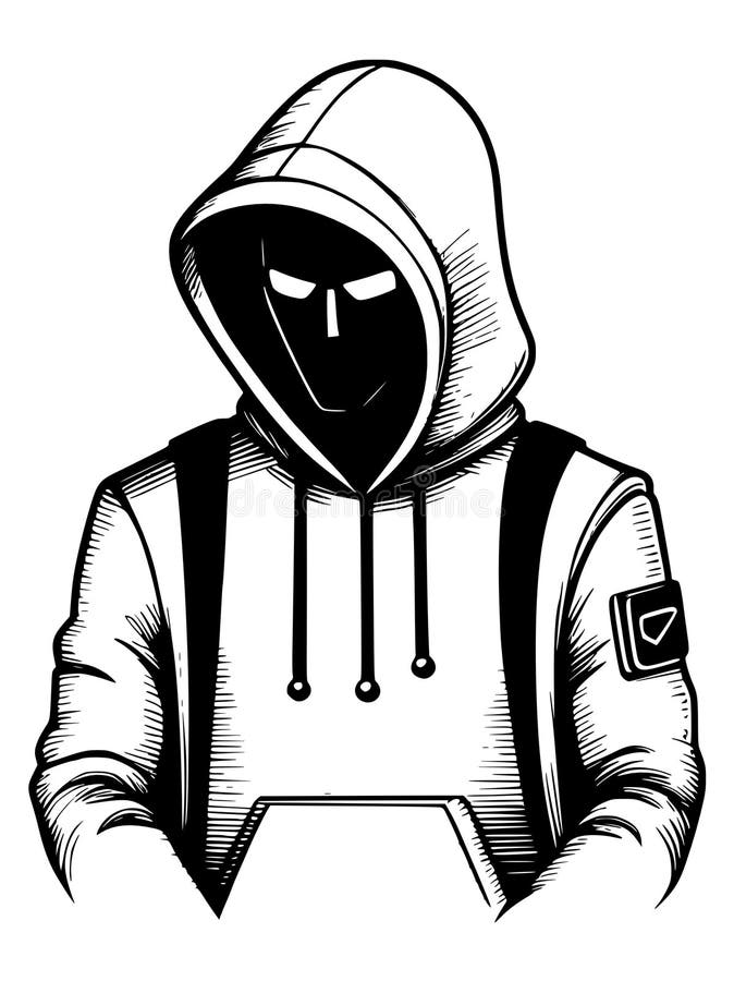 Hacker in black and white stock illustration. Illustration of isolated ...