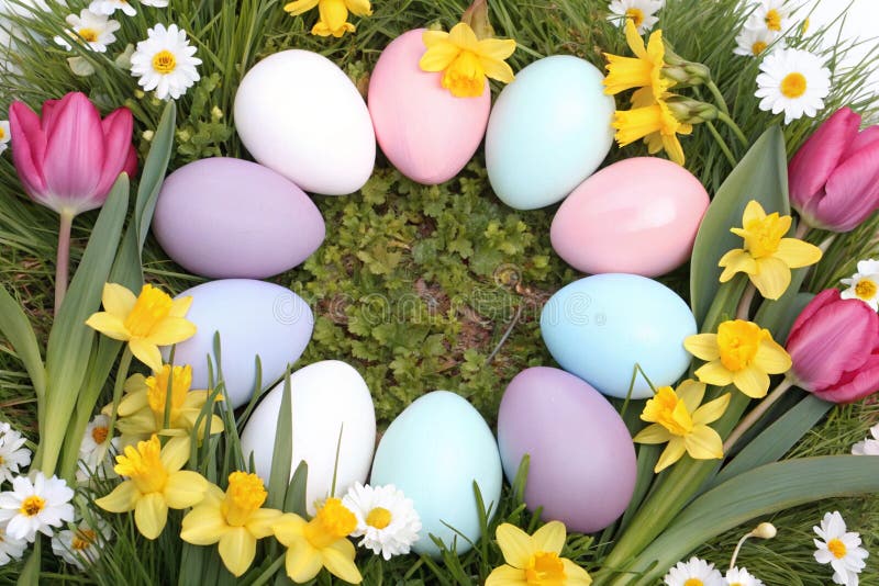 Art Happy Easter Day Easter Eggs and Spring Flowers Stock Illustration ...