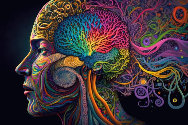 Art with Human Head Burst with Colors Stock Illustration - Illustration ...