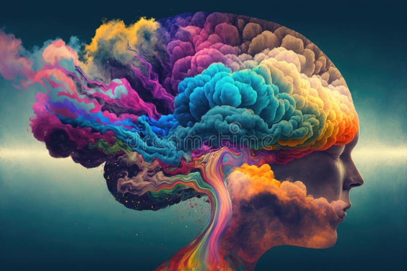 Art with Human Head Burst with Colors Stock Illustration - Illustration ...