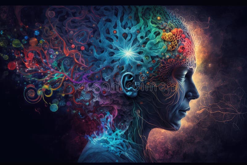 Art with Human Head Burst with Colors Stock Illustration - Illustration ...