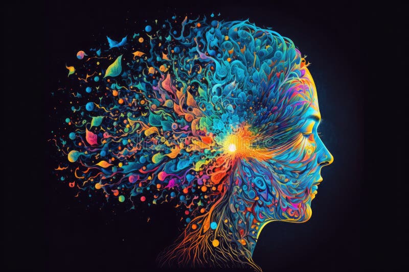 Art with Human Head Burst with Colors Stock Illustration - Illustration ...