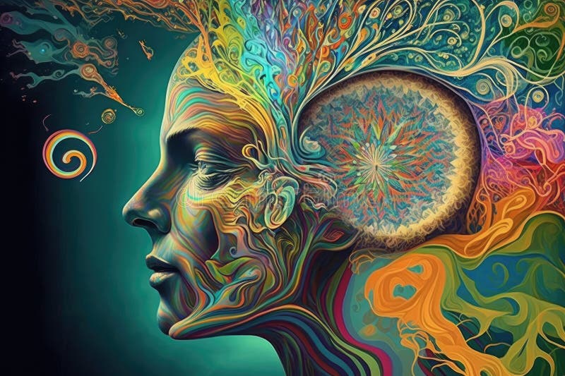 Art with Human Head Burst with Colors Stock Illustration - Illustration ...