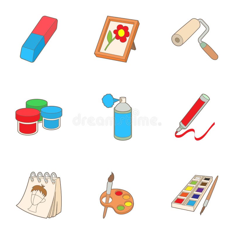 Art Icons Set, Cartoon Style Stock Vector - Illustration of isolated ...