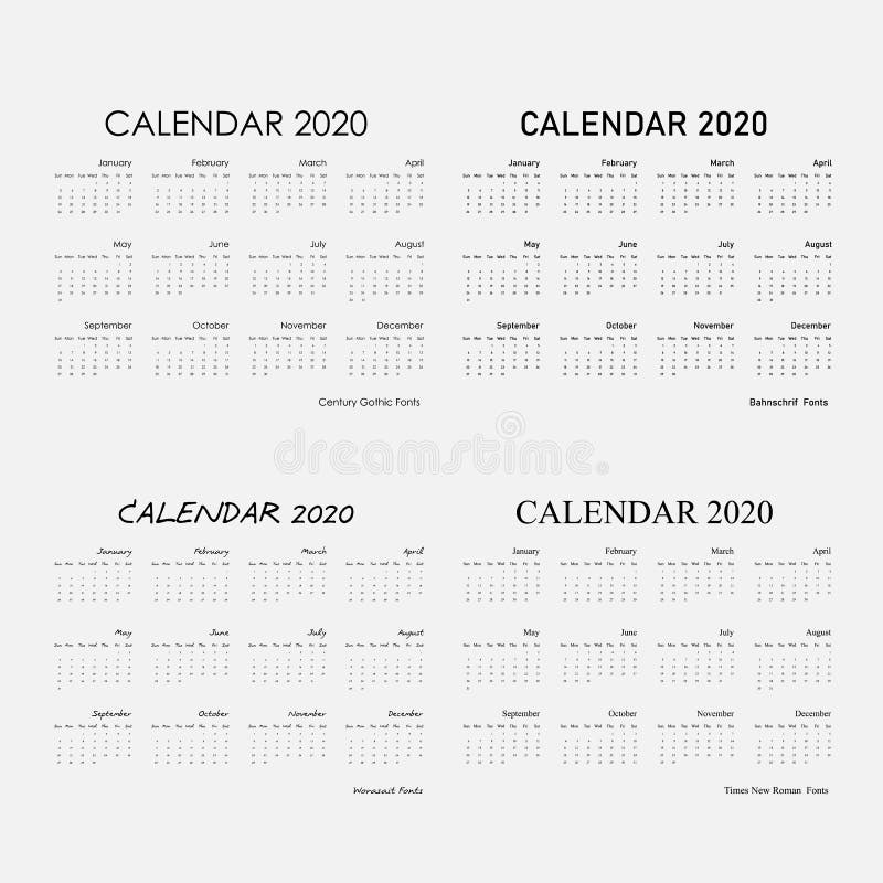 2020 Calendar Template.Calendar 2020 Set of 12 Months.Yearly Calendar ...