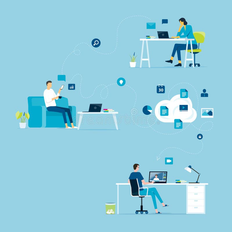 Flat Vector Work from Home Workplace Concept and Business Smart Working ...