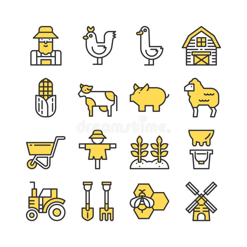 Farm Icon Set, Colored Icon Collection Stock Vector - Illustration of ...