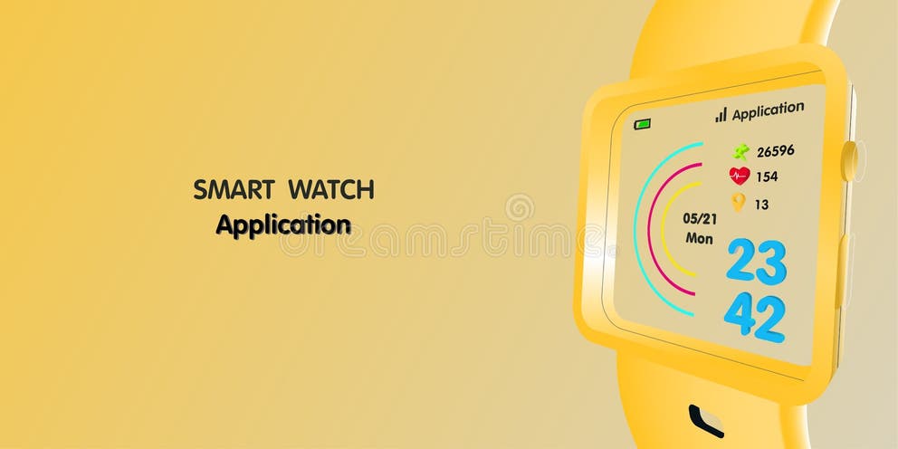 Smart Watches with Application Exercise Yellow Color, Vector 3D Style ...