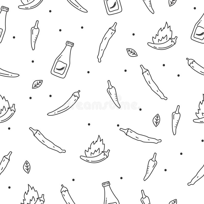 Chili Doodle Pattern for Background Stock Vector - Illustration of ...