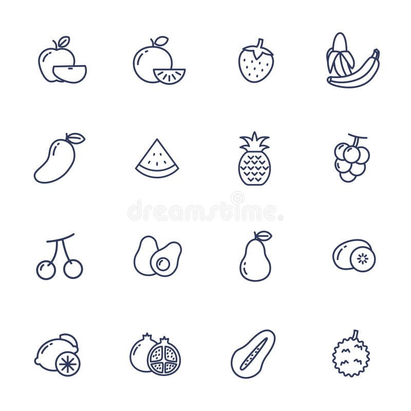 Set of Fruits Icon in Linear Color Style Stock Vector - Illustration of ...