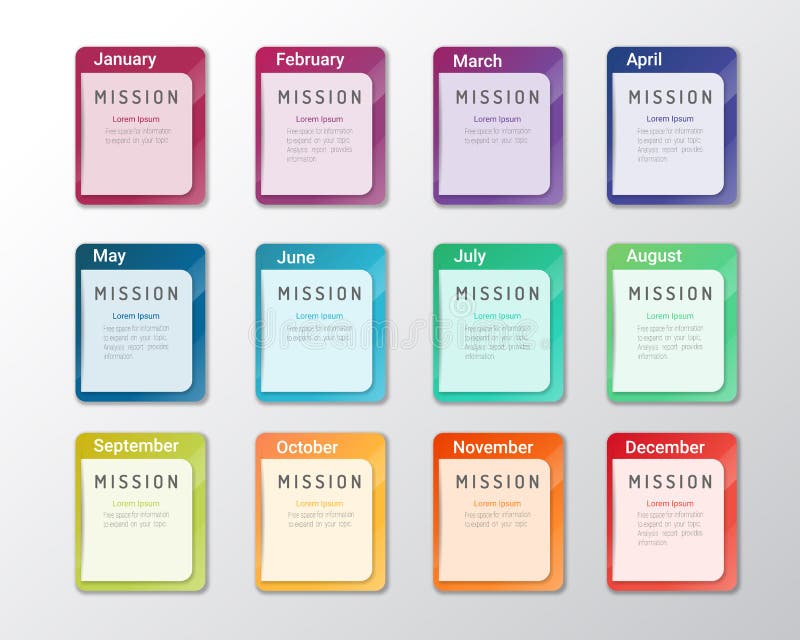 Colorful Template for Presentation with 12 Months Stock Vector ...
