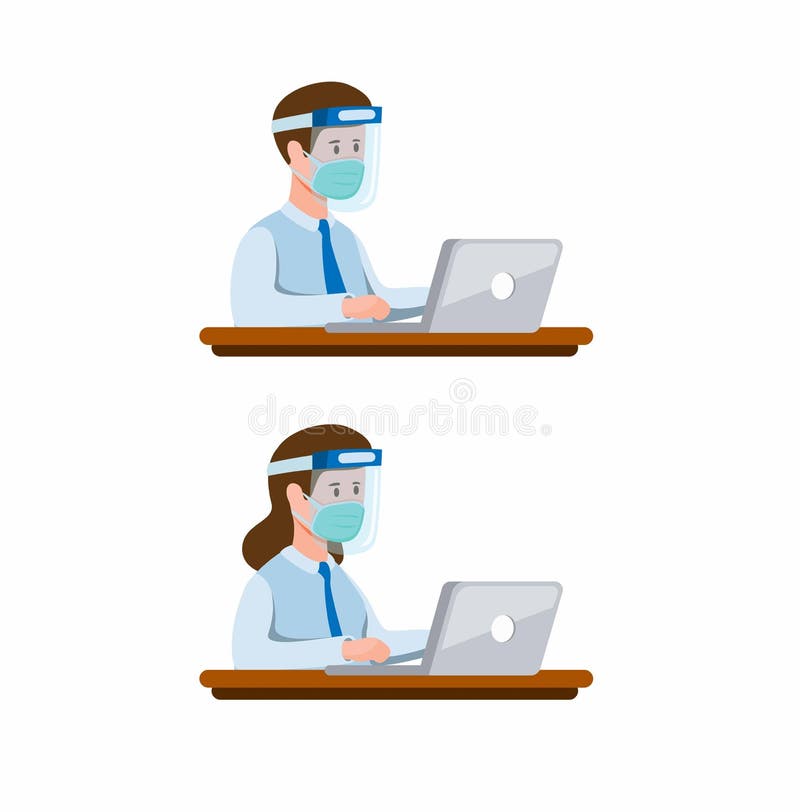 Man and Women Office Worker Wearing Face Shield and Mask, New Normal ...