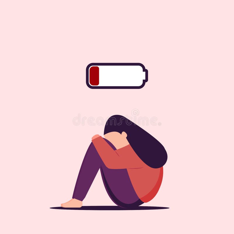Low Power Young Woman. Battery Off, Fatigue Female. Sadness,crying Lady ...