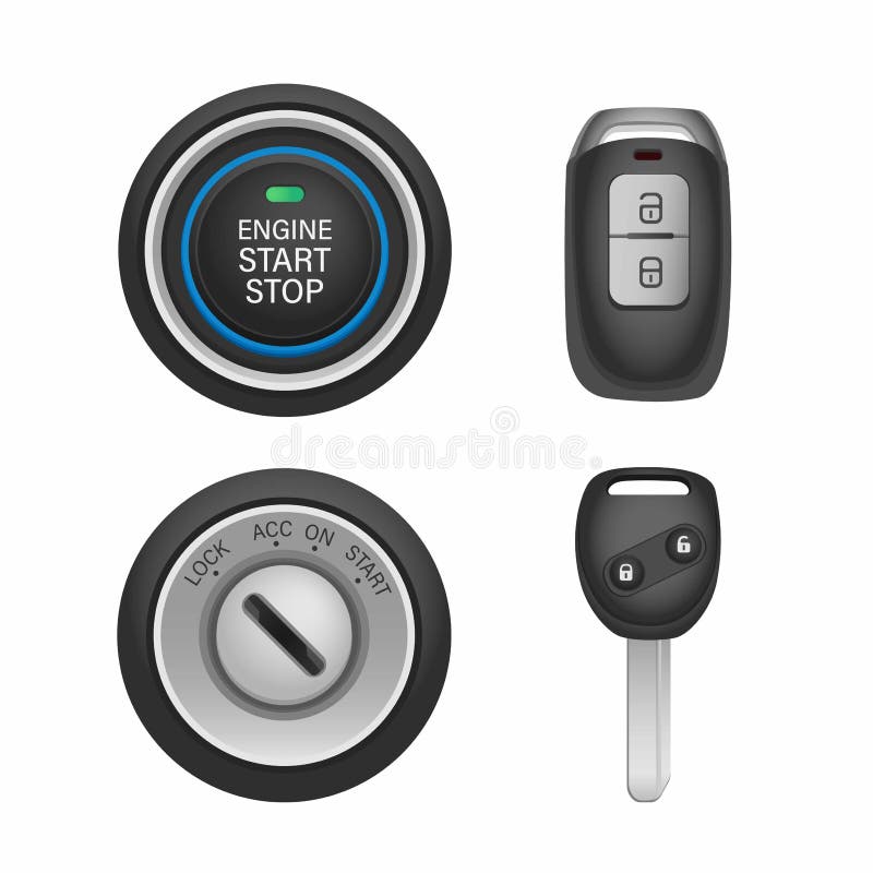 Keyless and Keyhole Car with Remote Key Icon Set. Start Stop Engine ...