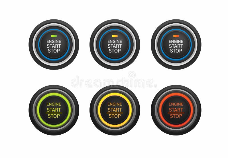 Start Stop Engine Push Button Car Instrument Symbol Icon Set Realistic ...