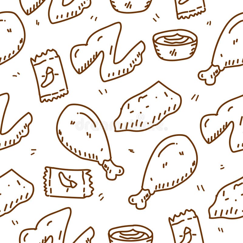 Chicken Doodle Pattern with Brown Color Stock Vector - Illustration of ...