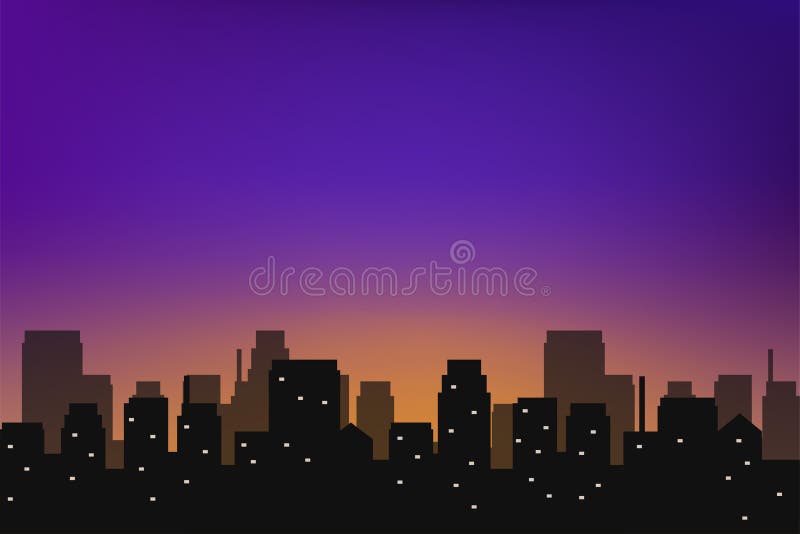 City Skyline Vector Illustration with Purple Color Stock Vector ...