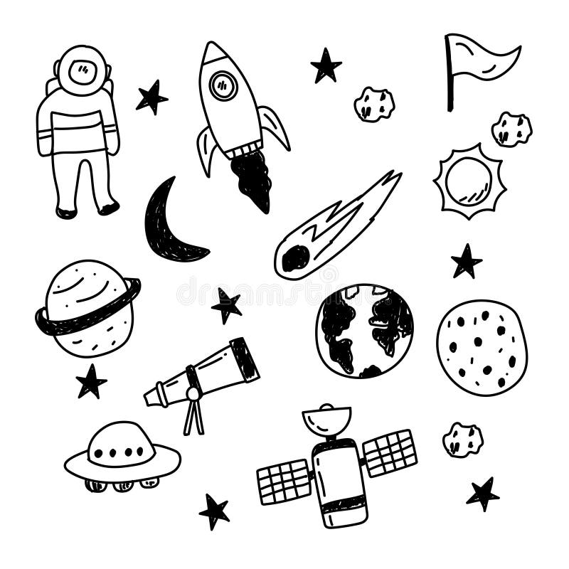 Cute Space Related Doodle Collection Stock Vector - Illustration of ...