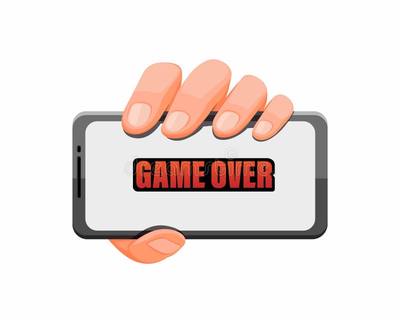 Hand Holding Smartphone with Game Over Symbol for Gaming App Concept in ...