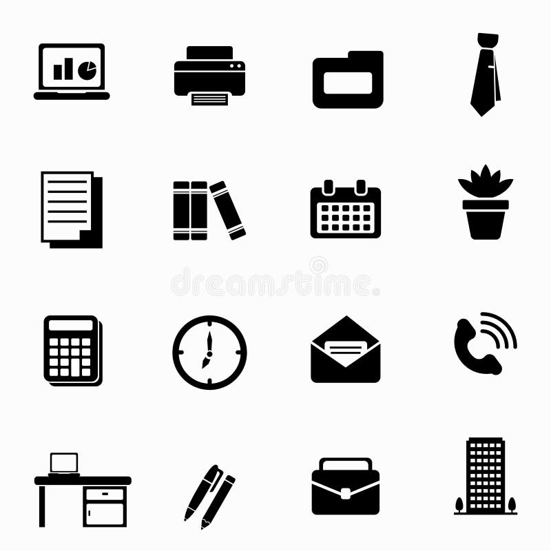 Office Related Icons Collection in Simple Black Design Stock Vector ...