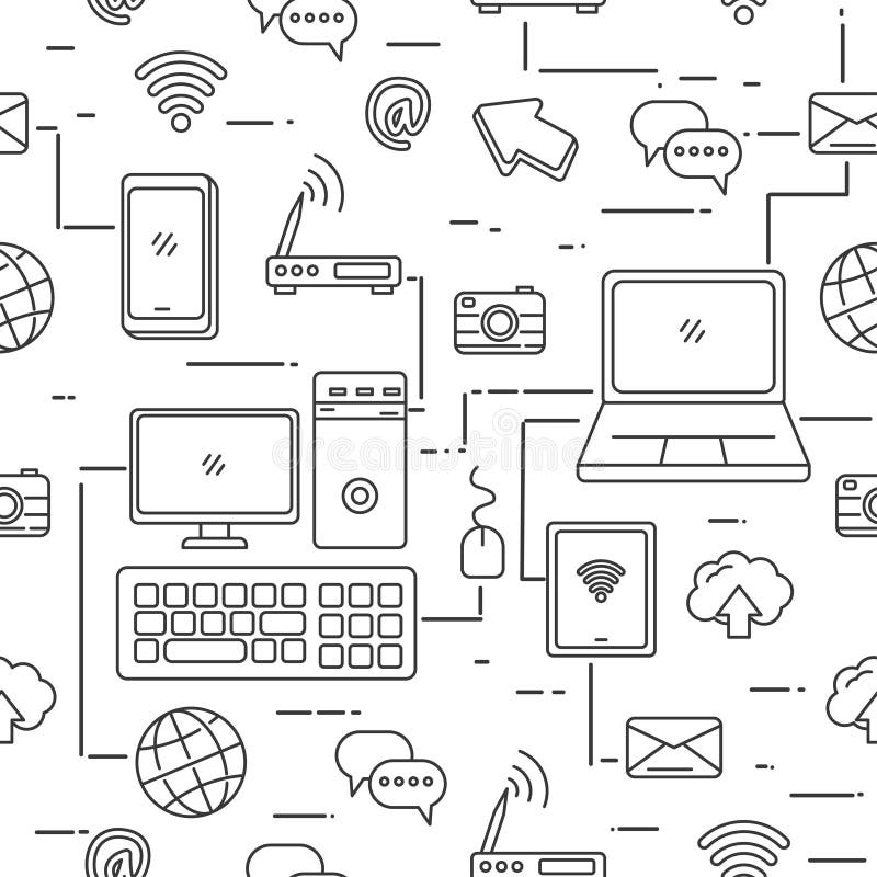 Internet Seamless Doodle Pattern with Black Color Stock Vector ...