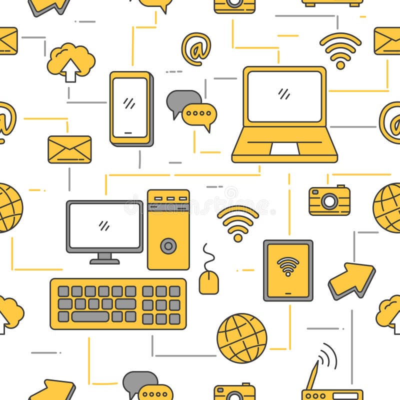 Internet Doodle Seamless Pattern with Colorful Design Stock Vector ...