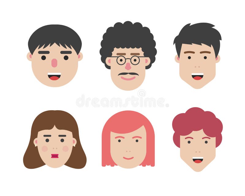 Set of Flat Face Shape Vector, People Icon, Head Silhouette Type ...
