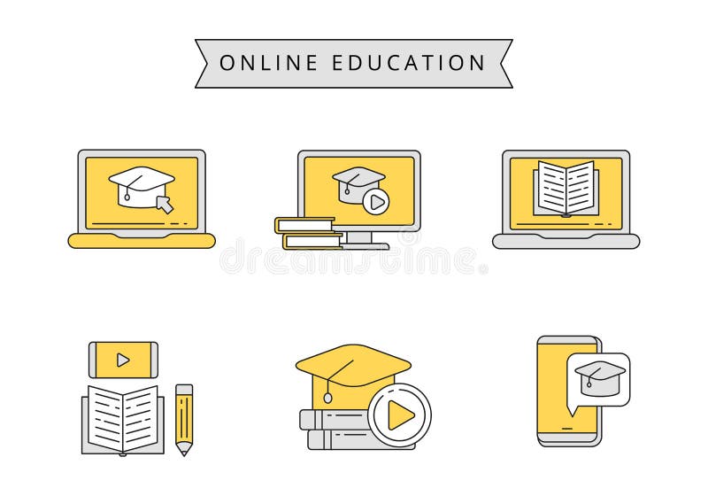 Online Education Icons Draw in Linear Color Style Stock Vector ...