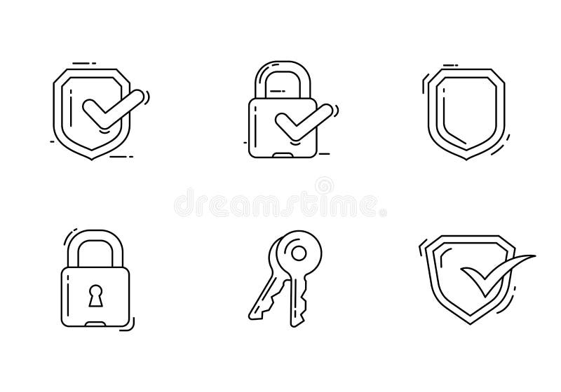 Security Icon Collection Draw In Outline Style Stock Vector ...