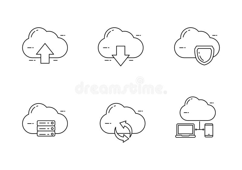 Cloud Storage Icons Draw in Outline Style Stock Vector - Illustration ...