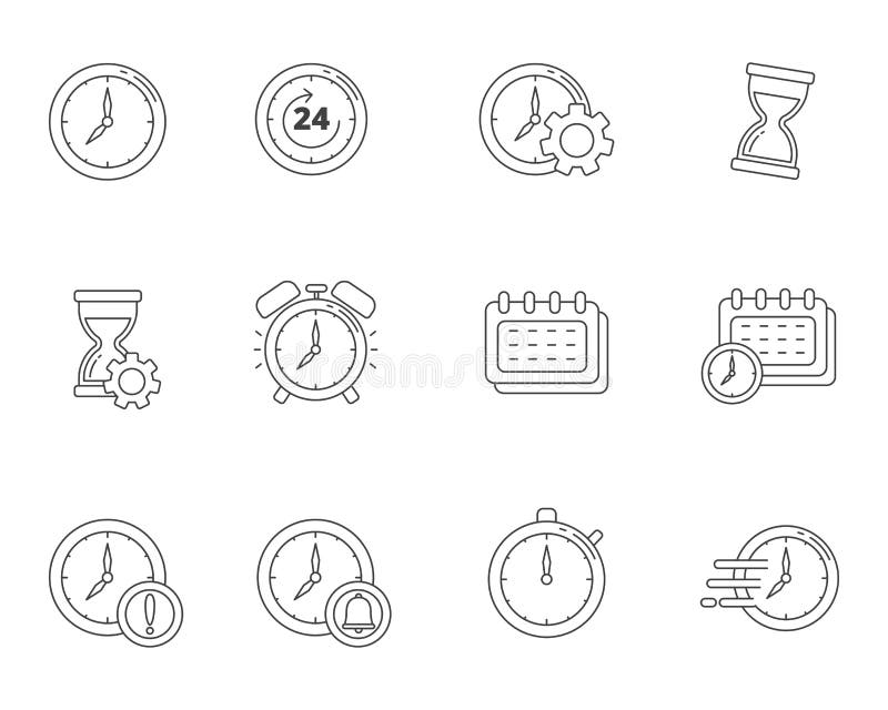 Date and Time Icons Draw in Linear Color Style Stock Vector ...