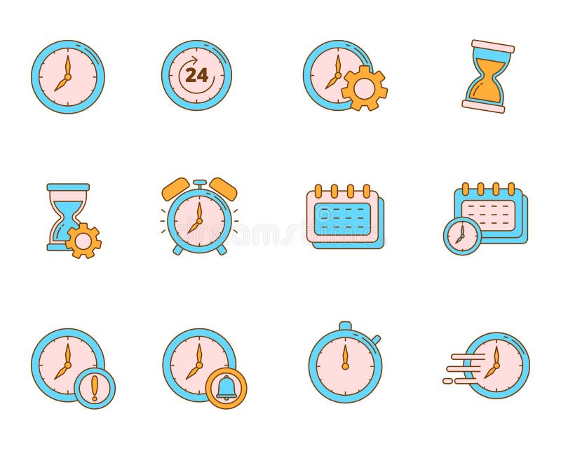 Date and Time Icons Draw in Linear Color Style Stock Vector ...