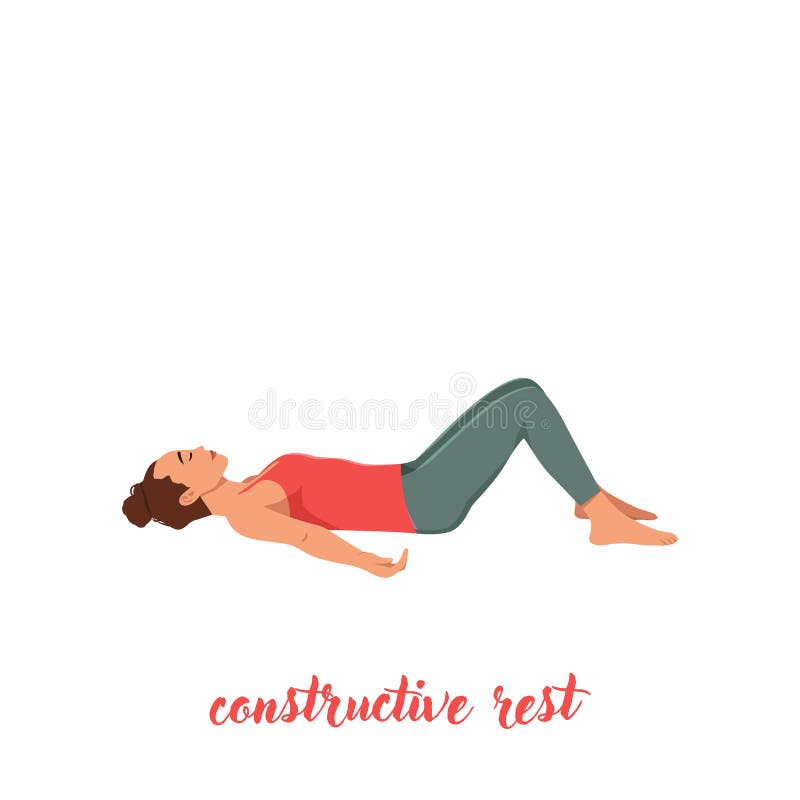 Woman Doing Constructive Rest Pose, Savasana Variation Stock ...