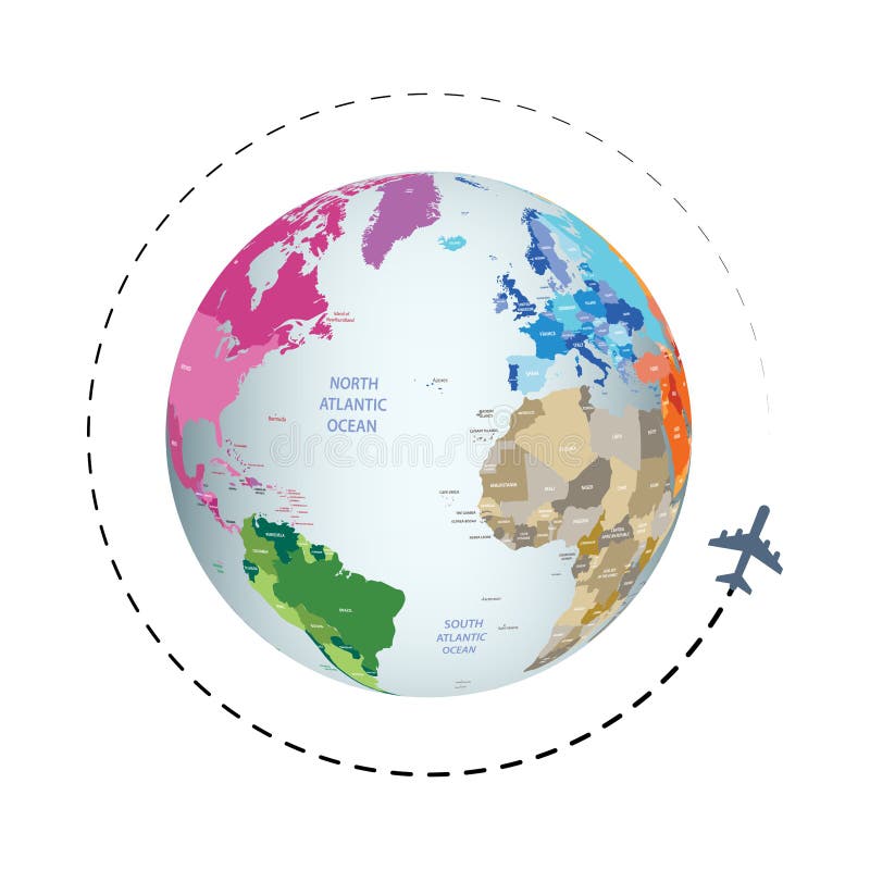 Around the World Travel Vector with Earth Plnaet and Flying Airplane ...