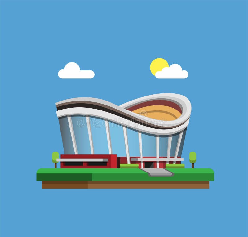 Sport Arena Stadium Building in Day Concept in Flat Cartoon ...