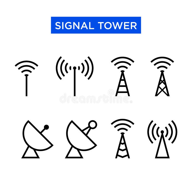 Icon Set of Signal Tower. Suitable for Design Elements of Telecom ...