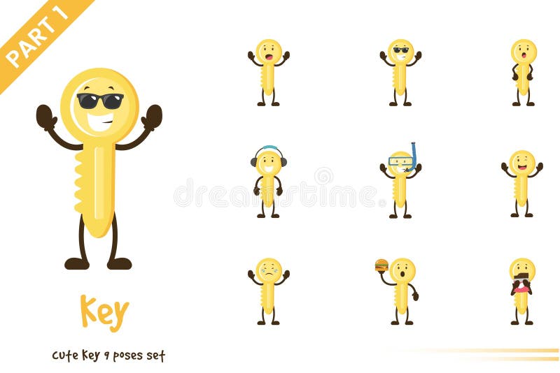 Cartoon Illustration of Cute Key Poses Set. Stock Vector - Illustration ...