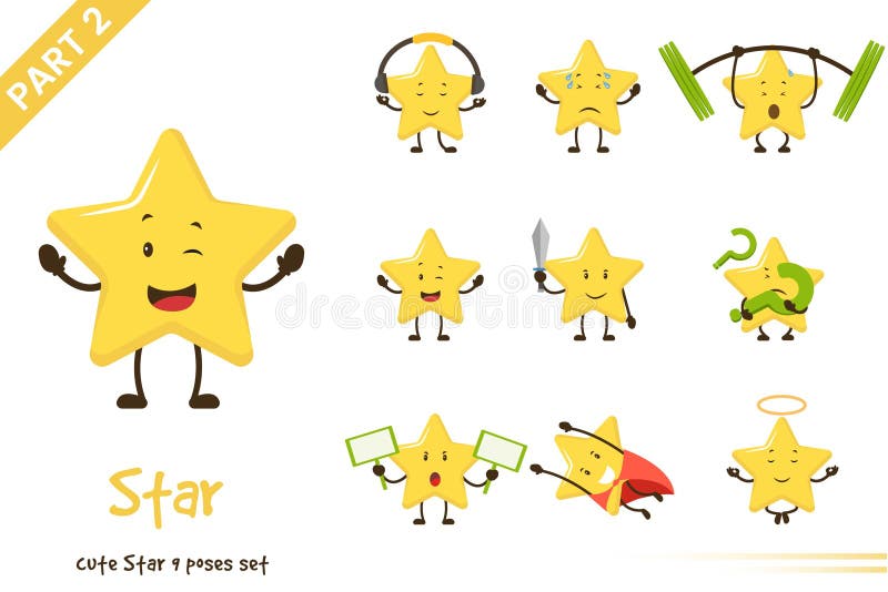 Cartoon Illustration of Cute Star Poses Set. Stock Vector ...