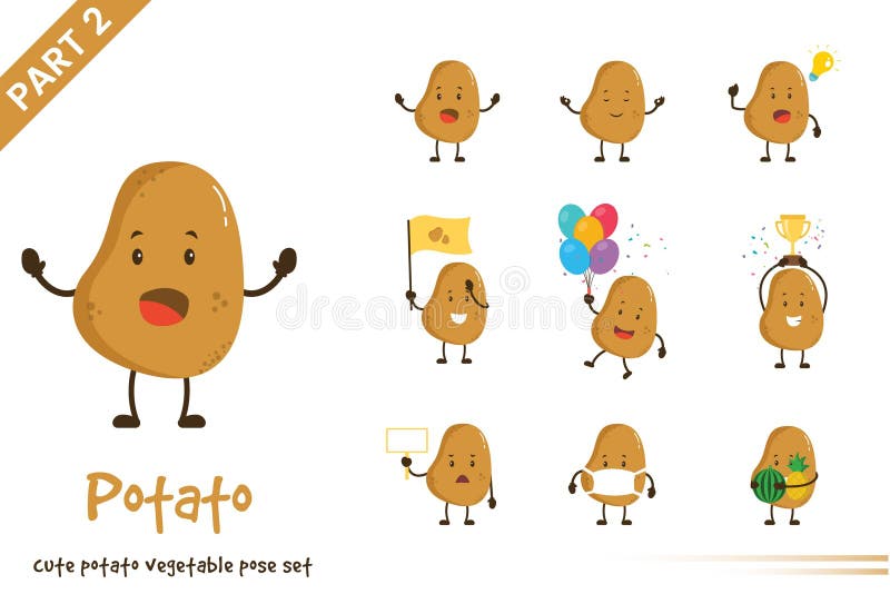 Cartoon Illustration of Cute Potato Poses Vegetable Set. Stock Vector ...