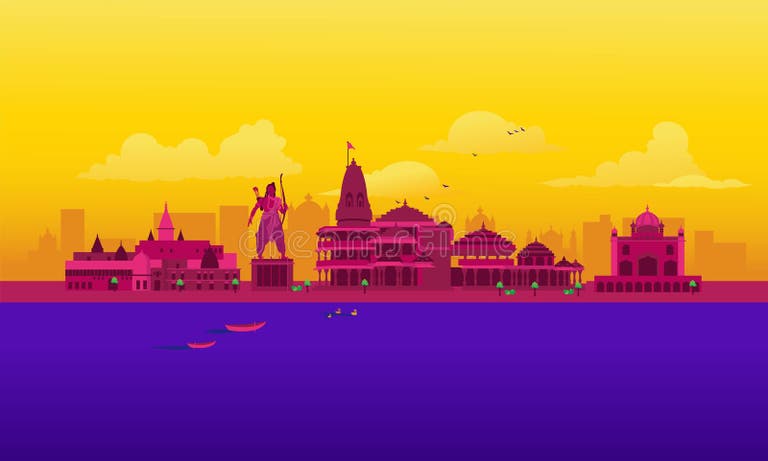 Cartoon Illustration of the Ayodhya Skyline. Stock Vector ...