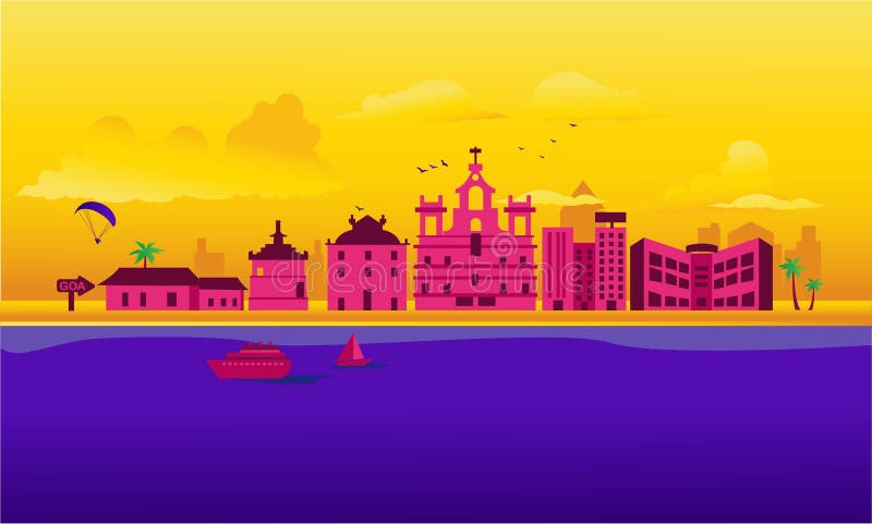 Cartoon Illustration of Goa Skyline. Stock Vector - Illustration of ...