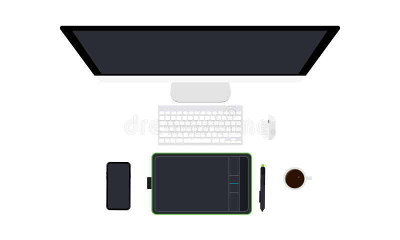 Top View of Designer Desktop Stock Illustration - Illustration of copy ...