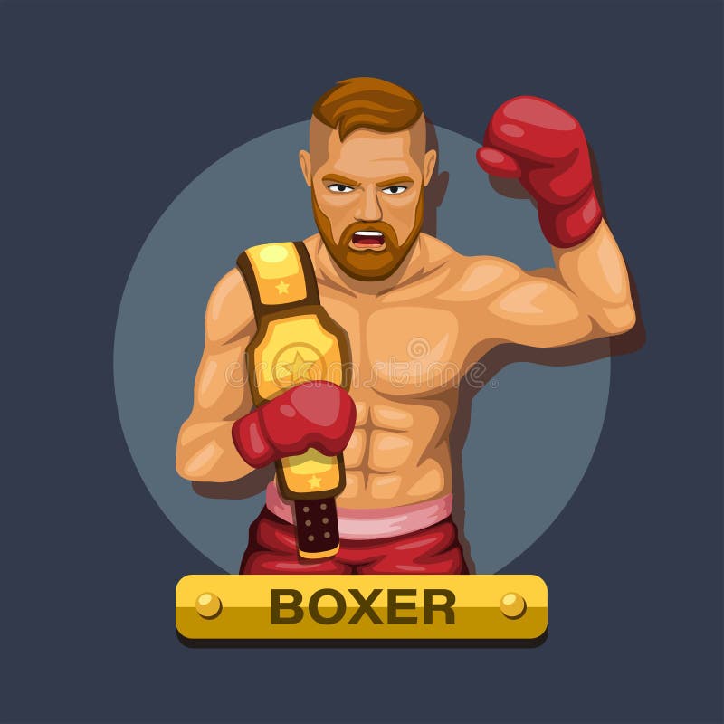 Boxer, Boxing Athlete with Championship Belt Character Concept in ...