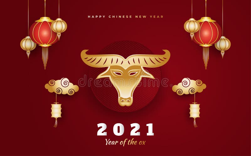 Chinese New Year 2021 Year of the Ox. Happy Lunar New Year Banner with ...