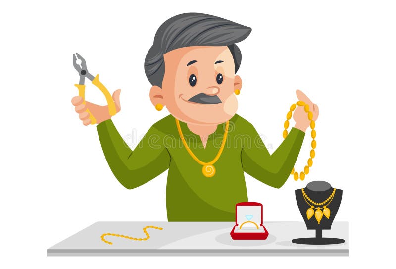 Jeweler Male Character Working in Workshop Making Beautiful Jewelry of ...