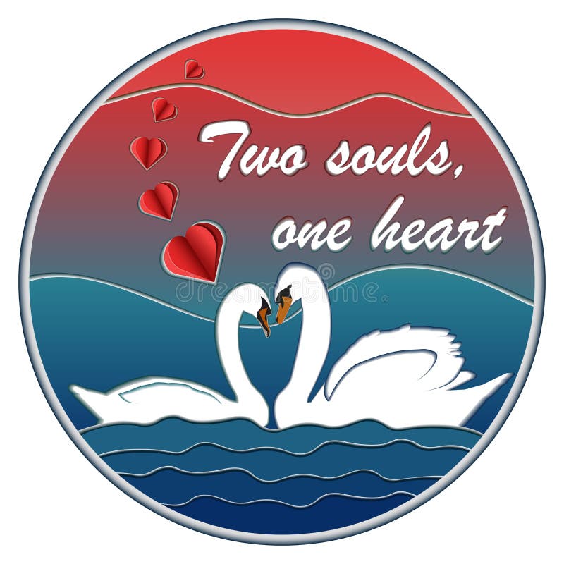 Valentine Day Swans Two Souls One Heart Paper Cut Stock Vector