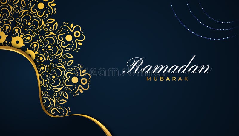 Ramadan Mubarak Greeting Card or Banner with Golden Mandala in Blue ...