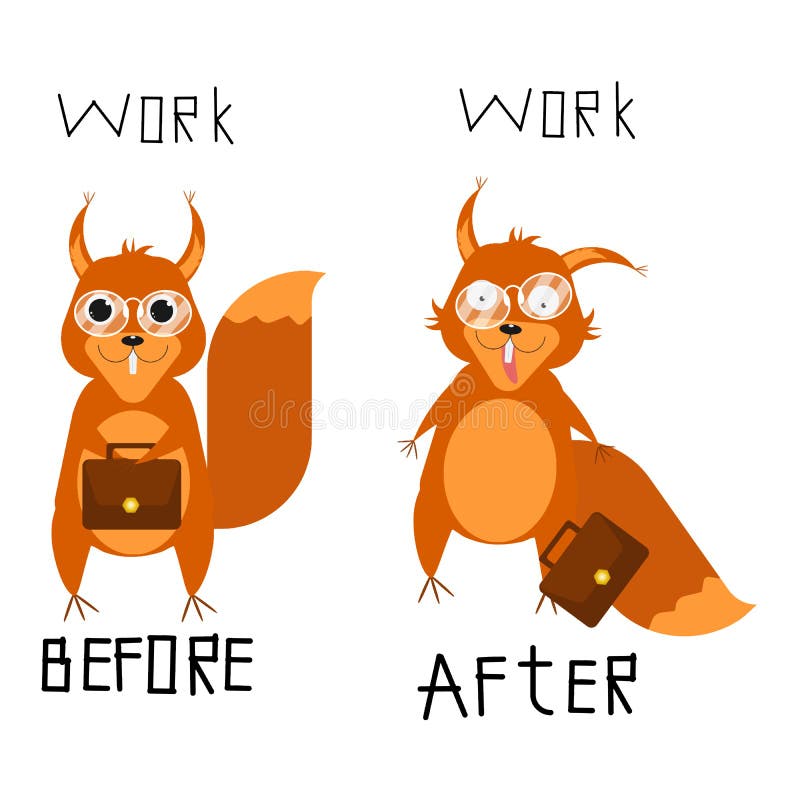Humor. before Work after Work. Squirrel. Emotion Stickers. Vector. Art ...