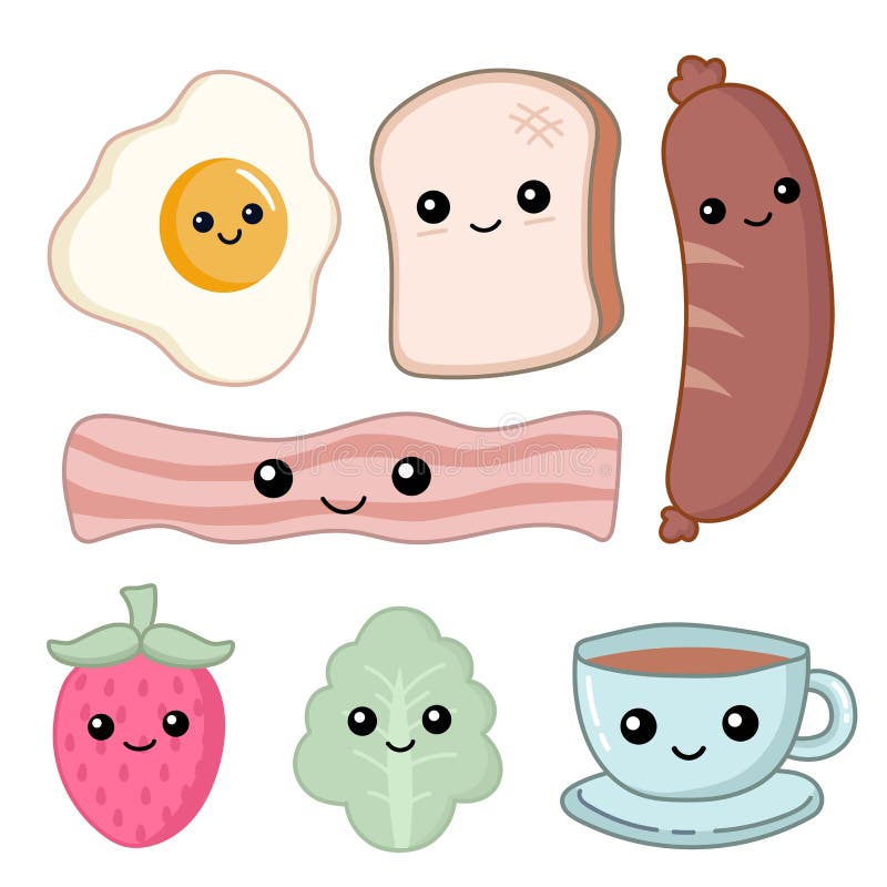 Cute Breakfast Vector Cartoon Sticker Icon Stock Vector - Illustration ...